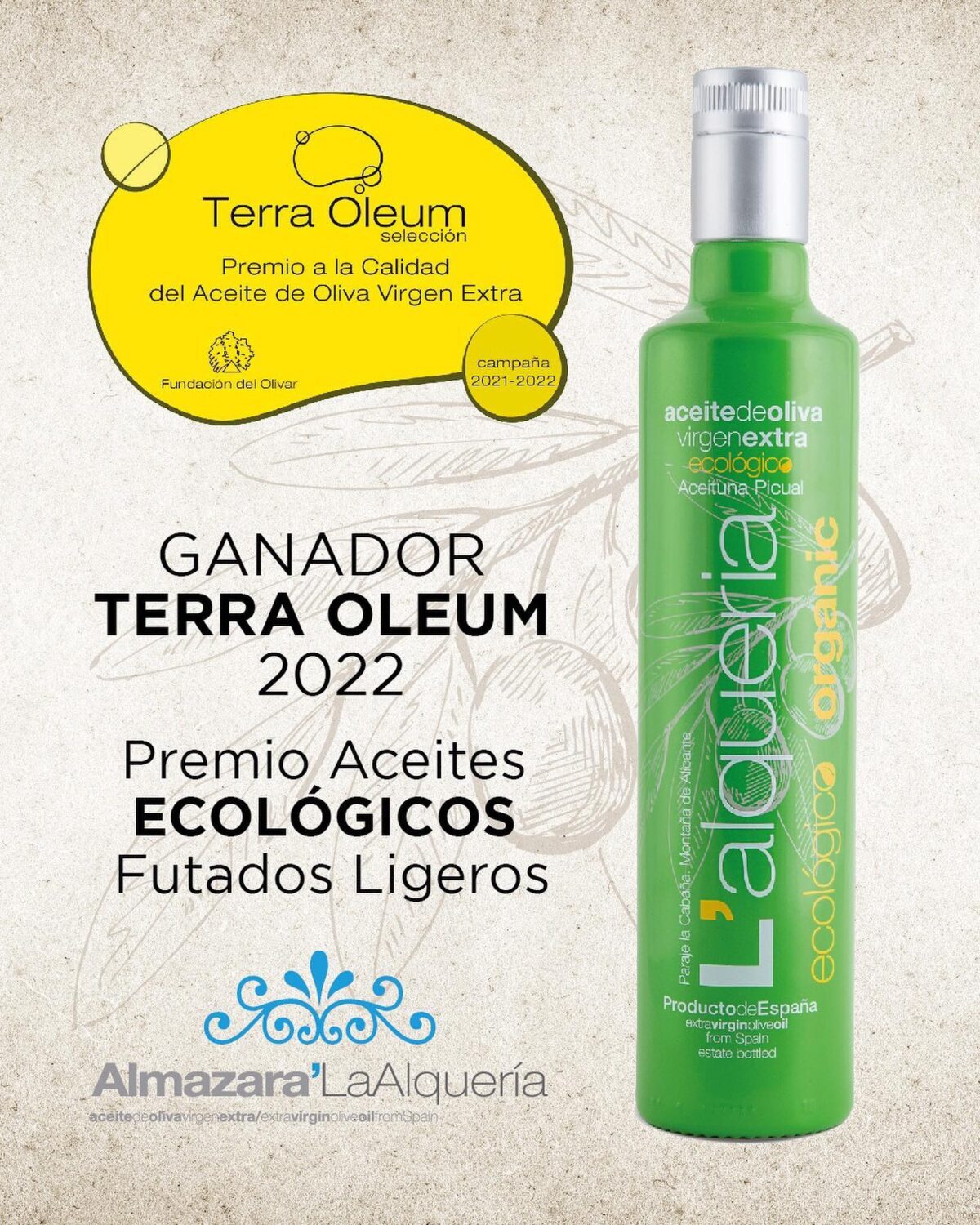 GANADOR TERRA OLEUM 2022 PICUAL ECOLÓGICO – Almazara la Alqueria